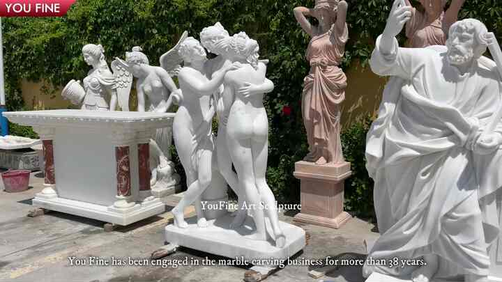 Outdoor Life Size Natural Stone Hand Carved Marble the Three Graces ...