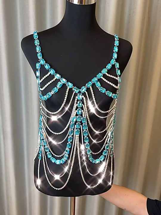 Rhinestone Lingerie Bra Chain Crop Top Cover Up Chest Chain Nightclub ...