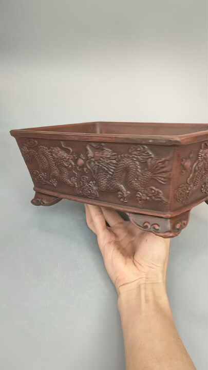 Classical Dragons Bonsai Pot - Unglazed Ceramic Art