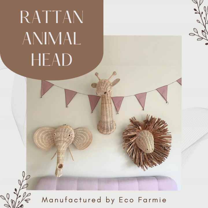 Wicker Wood Animal Head - Handwoven Rattan Giraffe Decor