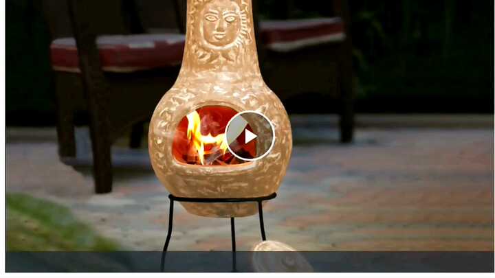 Handmade Terracotta Clay Chiminea with Sun Face Design - Outdoor ...