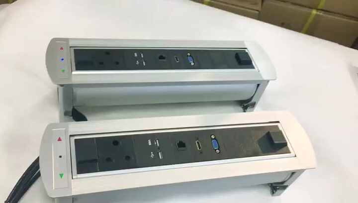 Conference Tabletop Hidden Desk Electric Rotating Power Outlet Box Motorized Flip up Socket ...