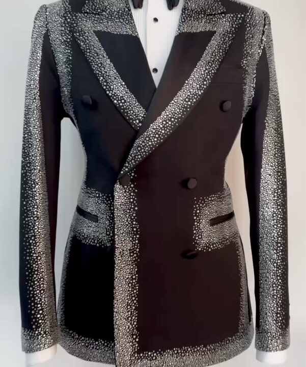 Custom Rhinestone Shiny Wedding Black Suit for Men Formal Groom Luxury ...