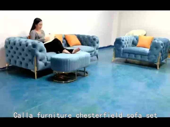 Chesterfield Design Royal Luxury Gold Foot Genuine Leather Sofa Set for ...