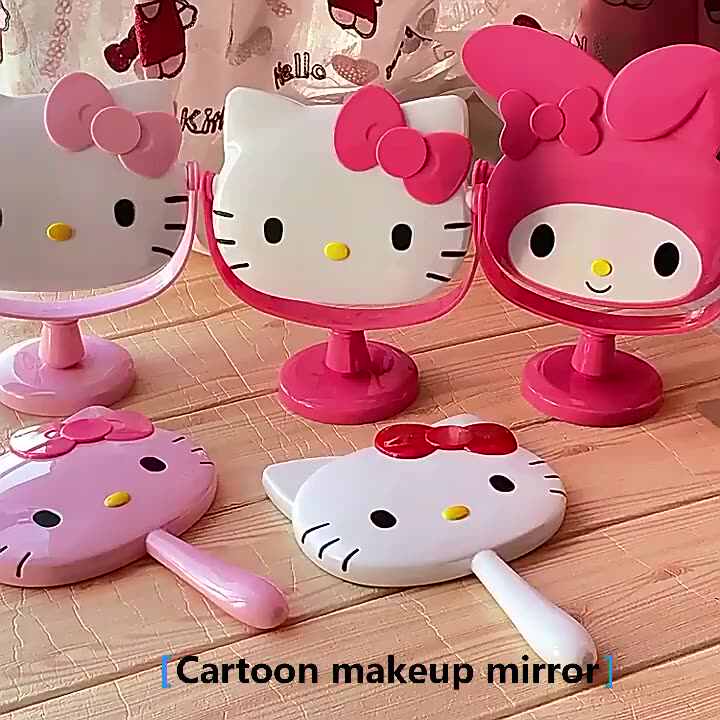Helloed Kitty Pink White Desktop Mirror Cat Cute Makeup Mirror Head ...
