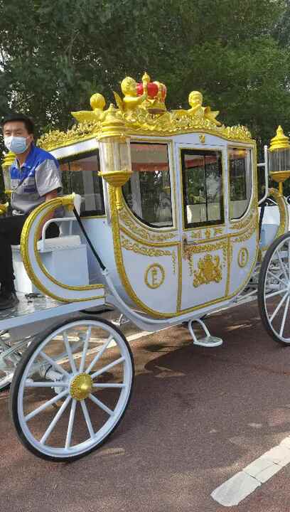 Luxury Gold State coach Horse Drawn Carriage With Electric Power