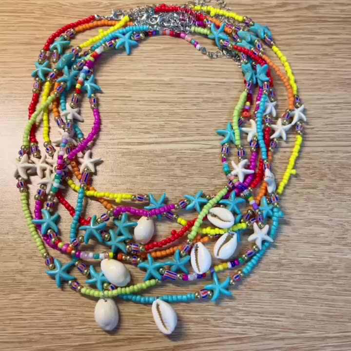 Colorful Rice Meter Bead Starfish Pendant Beach Necklace Bohemian Beads ...