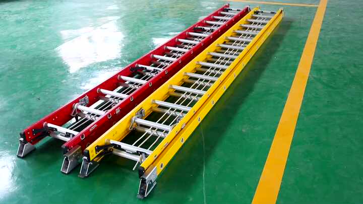 Double Extension Fiberglass Fireman Ladder with Aluminum V Rung