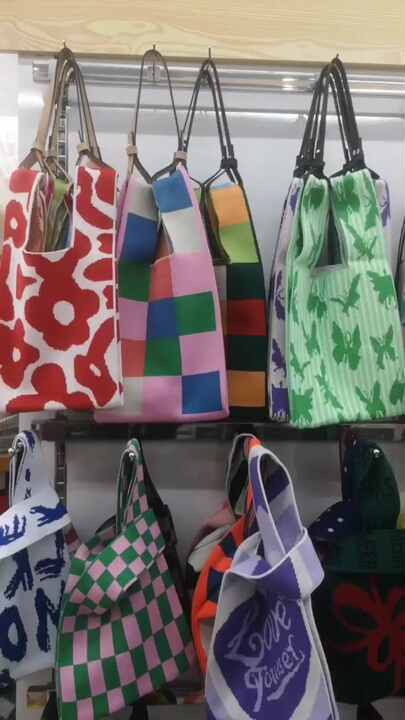Custom Cute Cartoon Knit Mom Tote Bag Logo Fashion Girl Crochet Knit ...