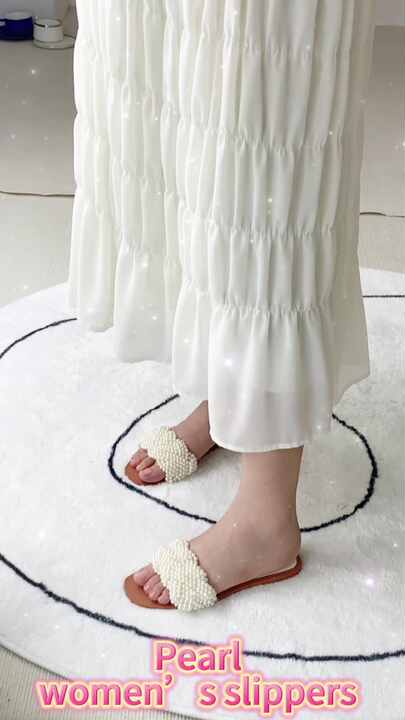 ZAZB Brand Customized Leather Pearl Slippers Women's Slippers Wedding ...
