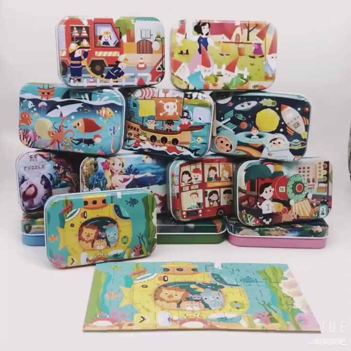 Wooden Puzzle Metal Box Toddler 60 Piece Iron Box Puzzle