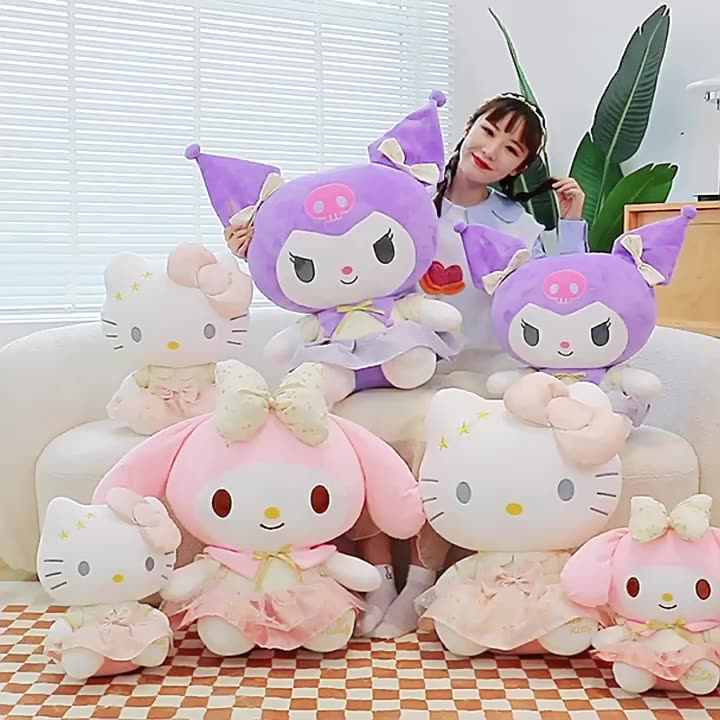 Sanrioed Melody Kuromi Plush Toy Big Kawaii Kt Cat Plushies Soft Stuffed Rag Doll Cartoon Sofa