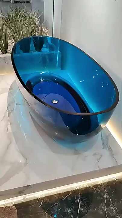 Blue Freestanding Bathtub - Luxurious Translucent Soaker
