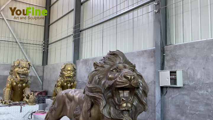 Bronze Large High Lion Standing Statues for Square Plaza Garden