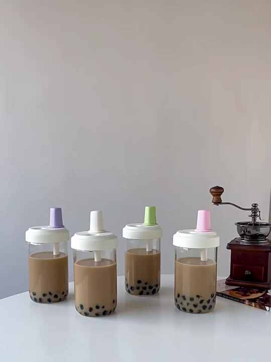 Custom 500ml Reusable Glass Boba Tea Cup with Straw - Stylish Drinkware ...