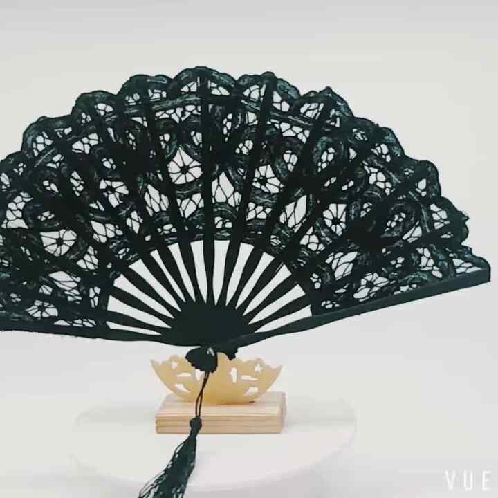 Elegant Cotton Lace macrame Fan Folding Hand Fans with Tassels Bamboo ...