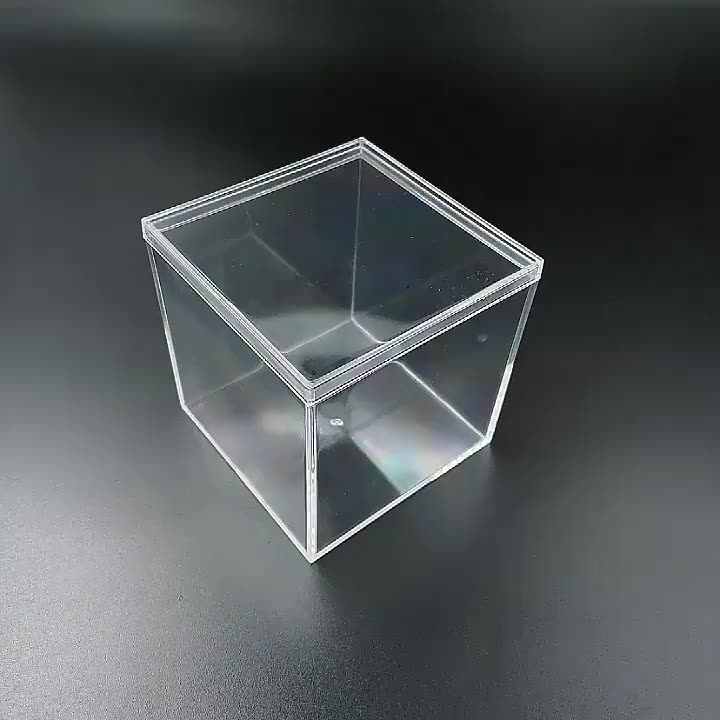 Clear Plastic Square Cube Box With Lid Small Acrylic Storage Organizer ...