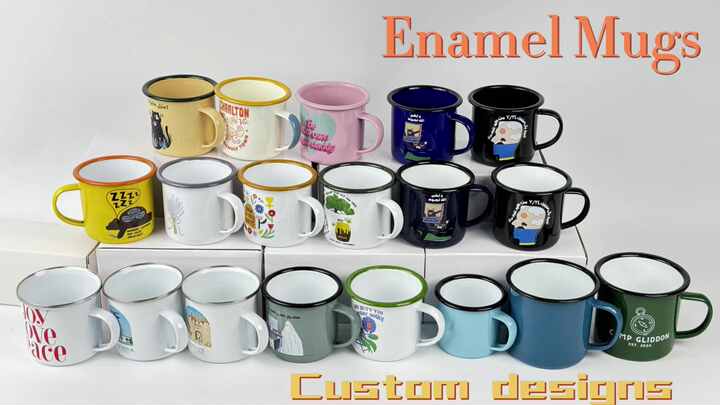 12oz Metal Enamel Cups - Customizable Tea Mugs for Camping