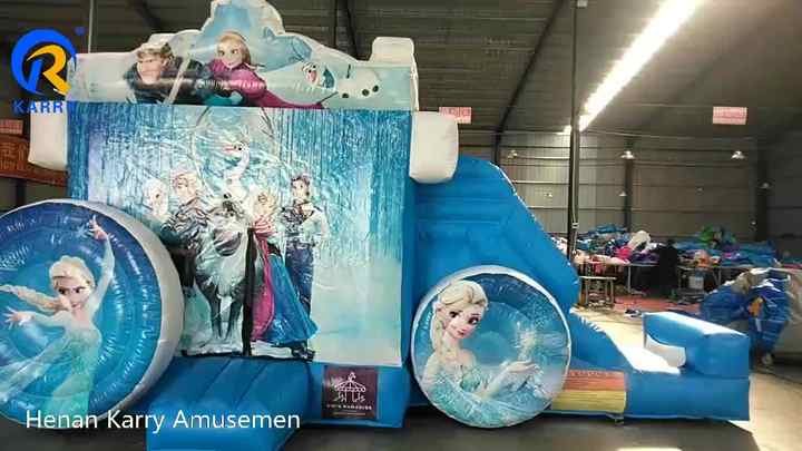 Frozen inflatable wagon with slide ice and snow princess castle outdoor ...