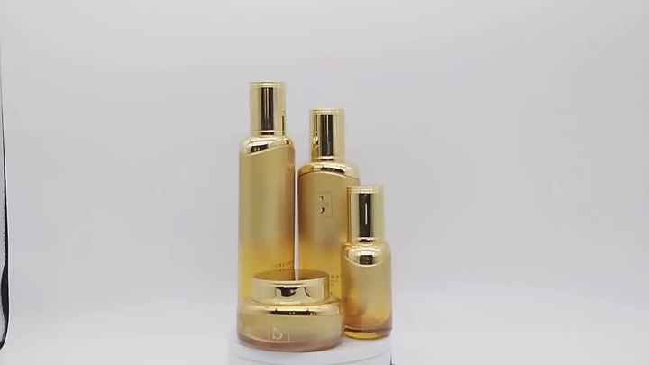 Luxury Cosmetic Packaging Glass Skincare Containers Set 30g 50g Gold jar 40ml 100ml 120ml Pump ...