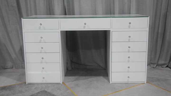 Modern White Makeup Vanity Table with Glass Top - Stylish Dressing ...
