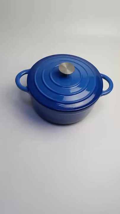 Cast Iron Casserole Dish Baking Pan Blue Round Cooking Pot With Lid ...