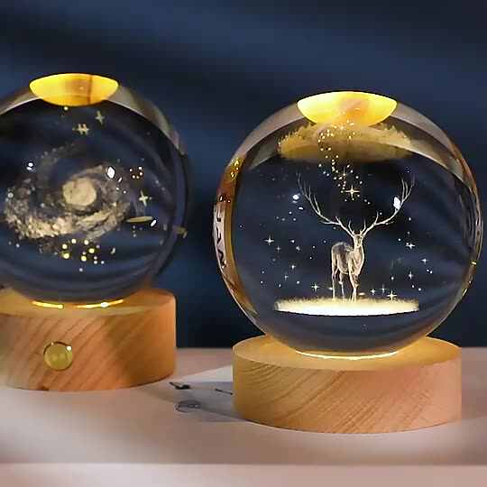 Solar System Table LED Lamp - Carved Star Crystal Ball