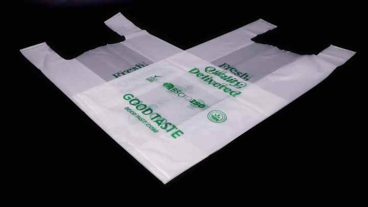 Custom Print logo PLA Biodegradable Compostable cornstarch D2W Supermarket Grocery Carry T shirt ...