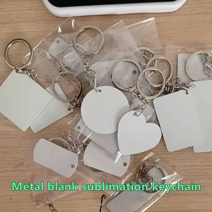 Double Sided Heart Rectangle Sublimation Key Chain Metal Rounded Blanks ...