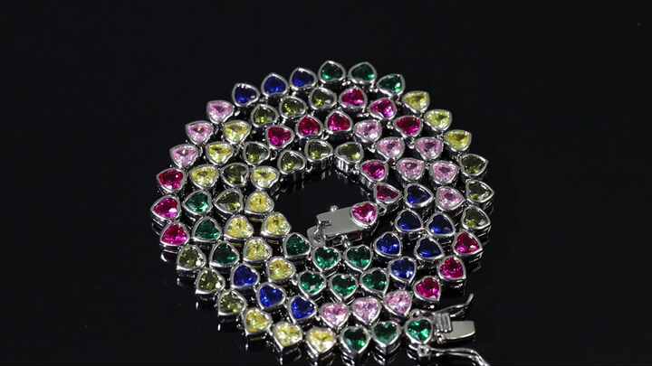 5mm Iced Out Rainbow Color Heart Tennis Chain Fashion Jewelry Necklace ...