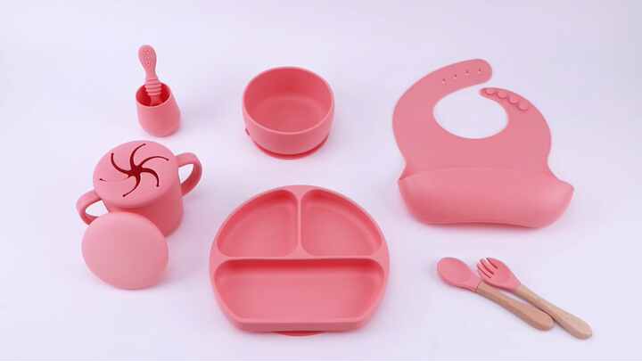 Baby Eating Set - Toddler Spoon Feeding Bib & Silicone Plate