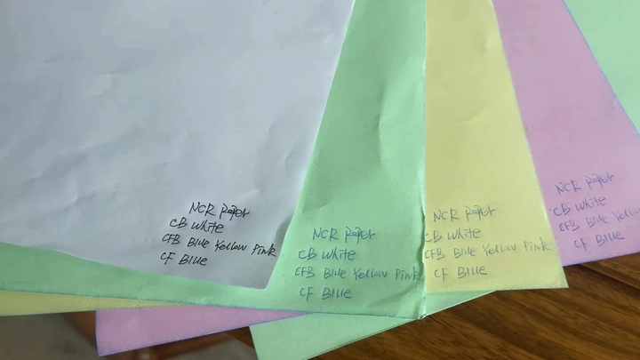 Clear Blue or Black Image JHE Carbonless Paper 50gsm