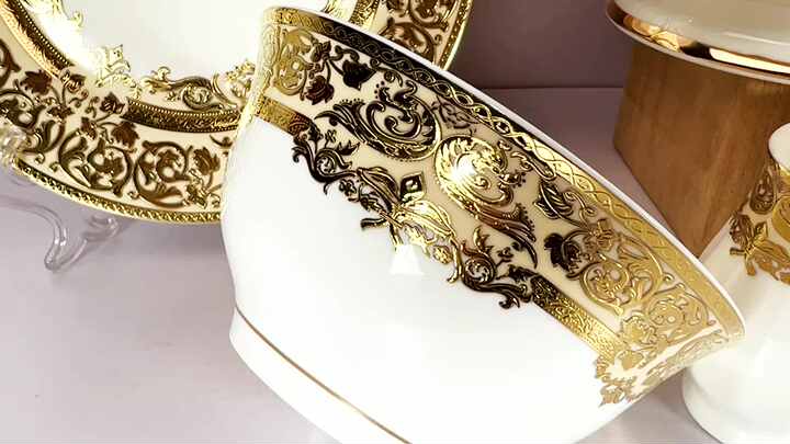 Gold Dinnerware China Fine Ceramic Porcelain Dinner Set