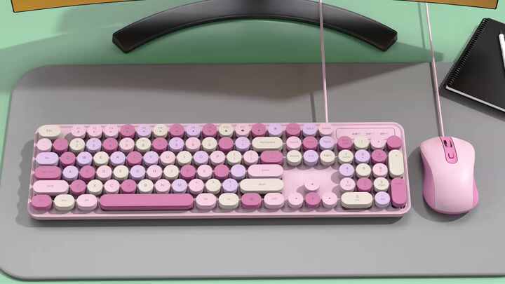 Cute Pink 104 Keys Typewriter - Wireless Keyboard & Mouse