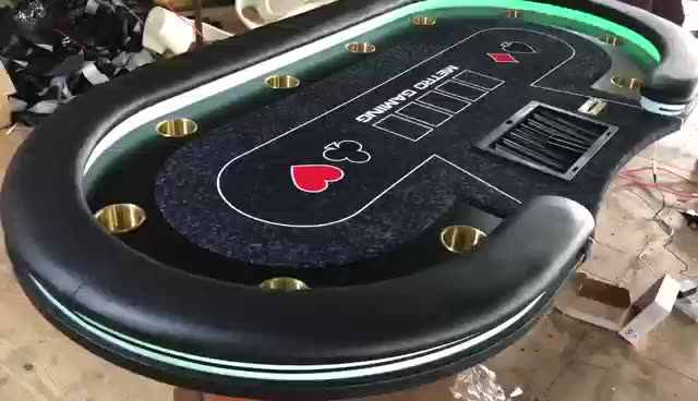 10 Players Casino Poker Table With LED Lights Custom Texas Hold'm ...