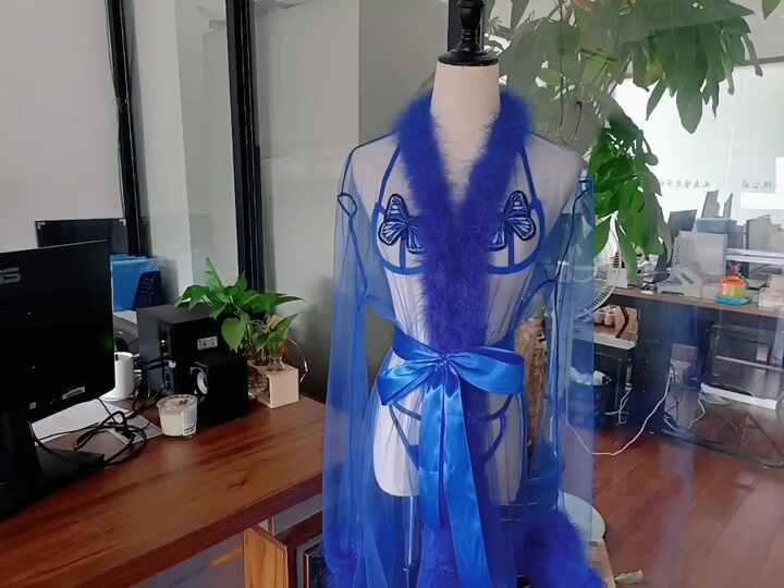 Sexy Lingerie Sheer Mesh Robe Fur Festival Romantic Lingerie Sexy Girl ...