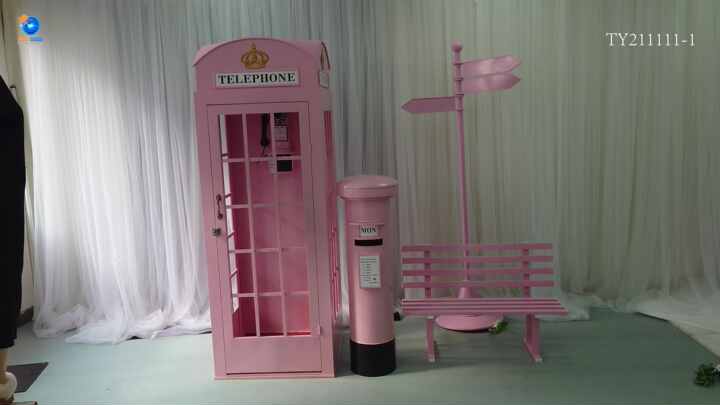Vintage Pink Telephone Booth Set for Party & Wedding Decor