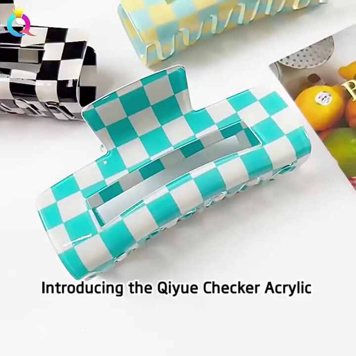 QIYUE Wholesale Fashionable Checker Rectangle Hair Claw Clip