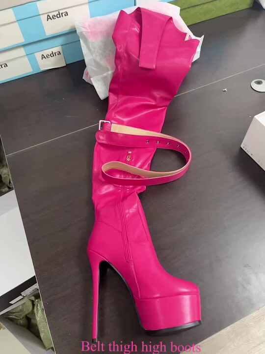 Stiletto Stretch Leather Pant Boots - Skintight Thigh High