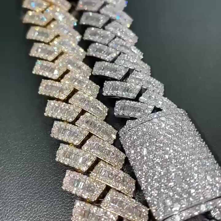 Baguette Cuban Link Chain - 925 Sterling Silver VVS Moissanite