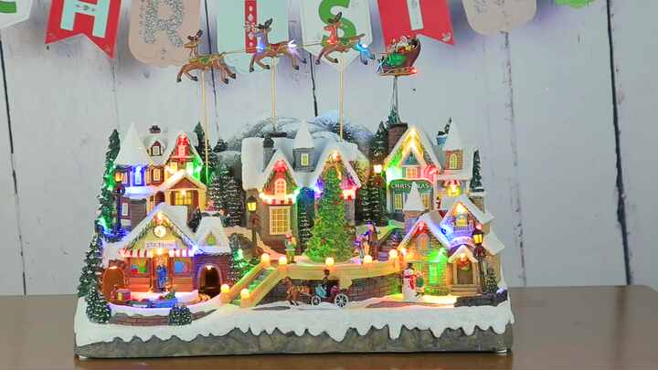 Large Size Musical Christmas LED House with Flying Santa