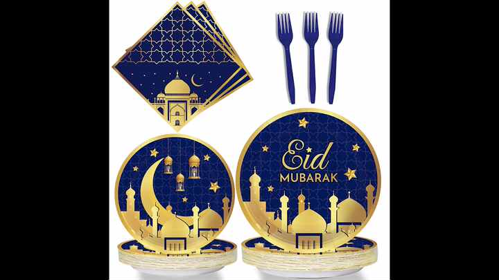 Huiran EID MUBARAK Disposable Eid Tableware Paper Plates Cups Muslim ...