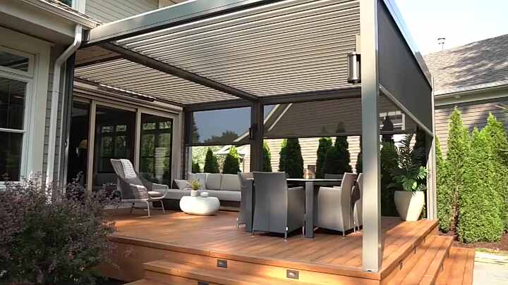 Motorized Louver System Aluminium Outdoor Pergolas Waterproof