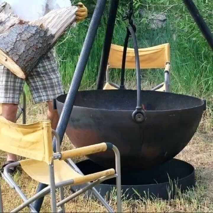 Custom Steel Fire Pit - Large Hanging Cauldron Fire Bowl