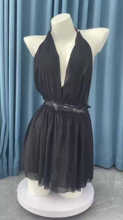Sexy Transparent Pajamas Female Summer Lace Nighty Mesh Hollow Lace Up ...