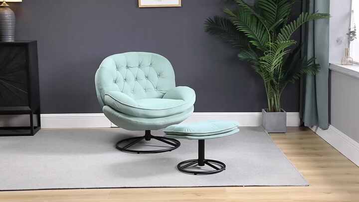Sans Living Room Blue Velvet Swivel Lounge Chair with Ottoman - Modern ...