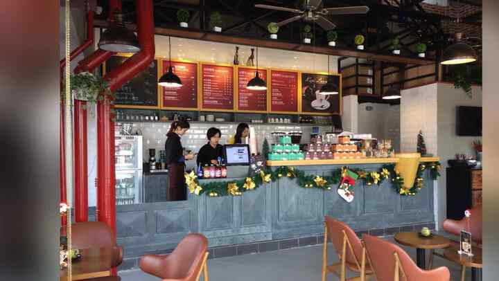 Modern Coffee Shop Interior Design with LED Counter Display