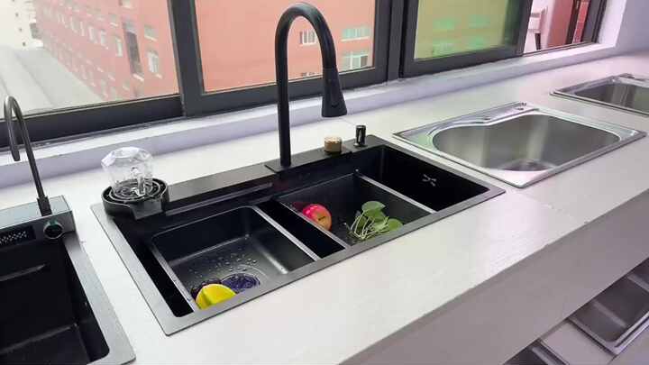 LED Digital Display Waterfall Kitchen Sink - 304 Stainless Steel