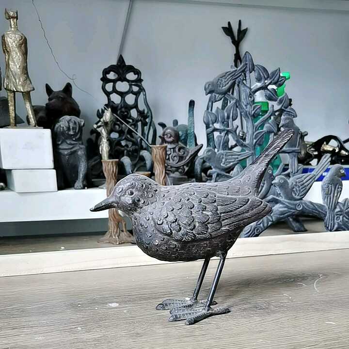 Cast Iron Standing Small Bird for Desktop or Garden Decorative