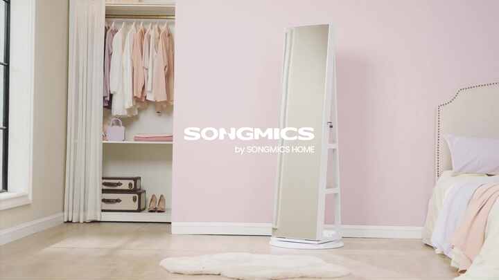 SONGMICS Standing Mirror jewelry armoire cabinet Lockable 360 Swivel ...